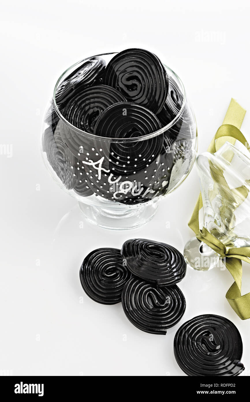 licorice wheels in glass jar from above Stock Photo - Alamy