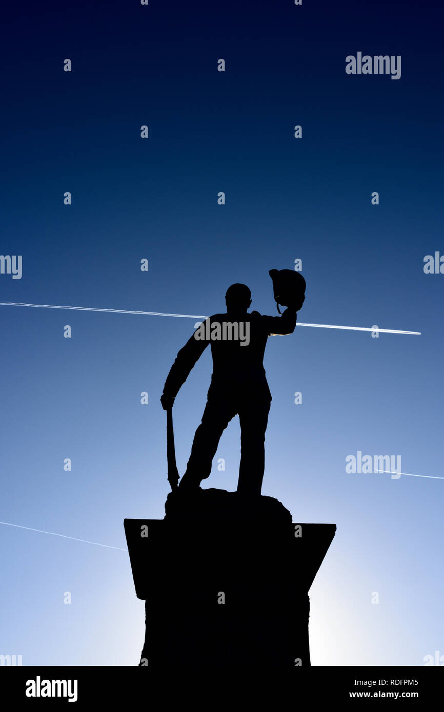 Lancashire Fusiliers Boer War Memorial, backlit statue of soldier ...