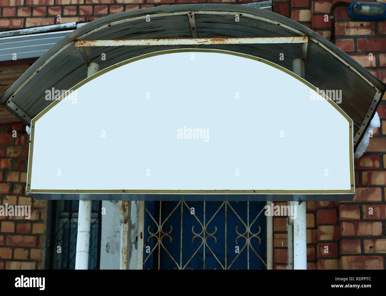 close up.empty sign above the window of a brick house Stock Photo - Alamy