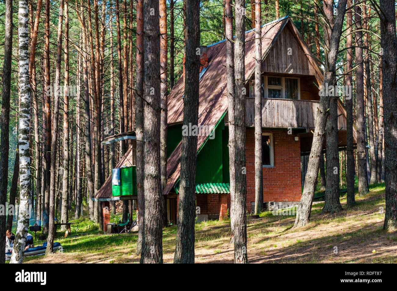Shabby old traditional wooden forest house with wooden door entrance ...