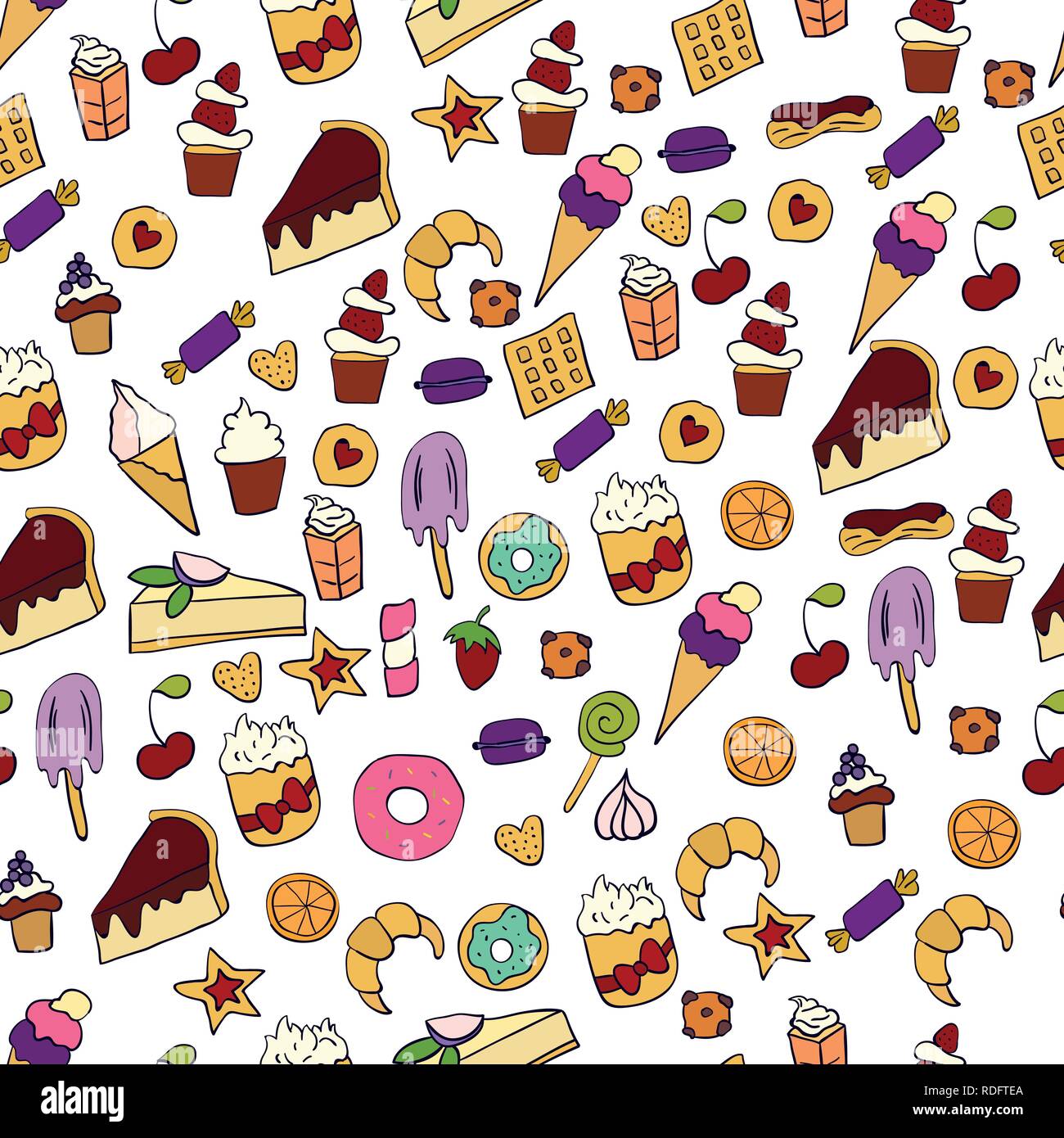 Doodle illustration of desserts and pastries. Hand drawn vector ...