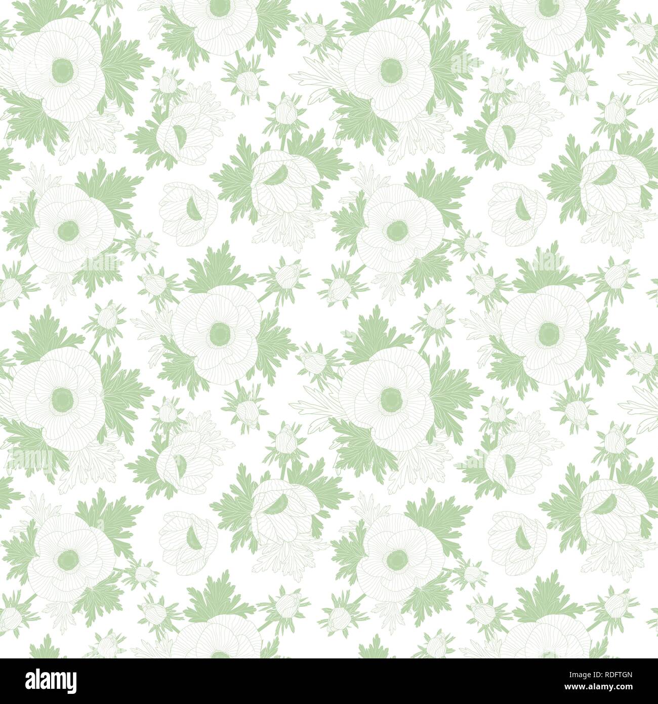 Vector sage color anemone texture . Floral vector repeat seamless ...
