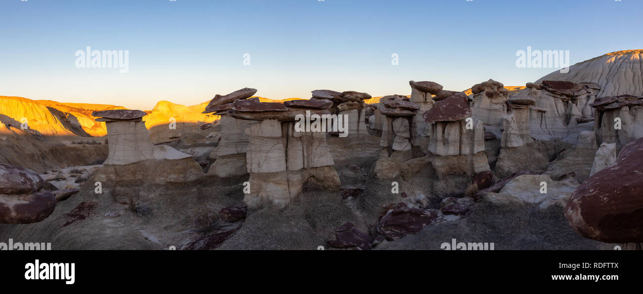 Panoramic landscape view of unique rock formation in the desert of New ...