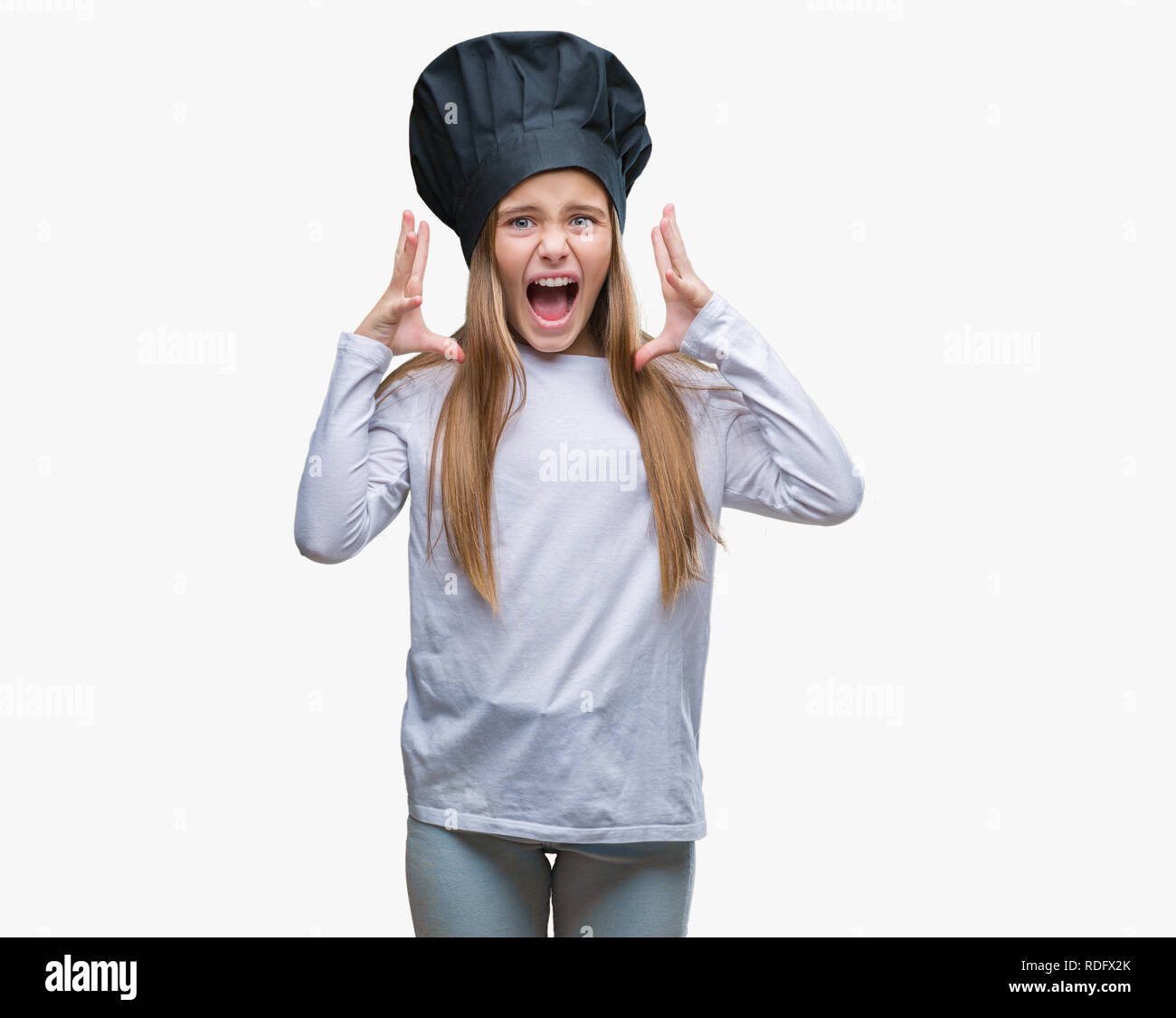 Young Beautiful Girl Wearing Chef Hat Uniform Over Isolated Background Crazy And Mad Shouting