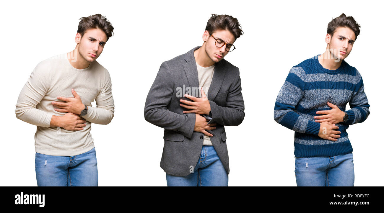 Collage of young handsome business man over isolated background with ...