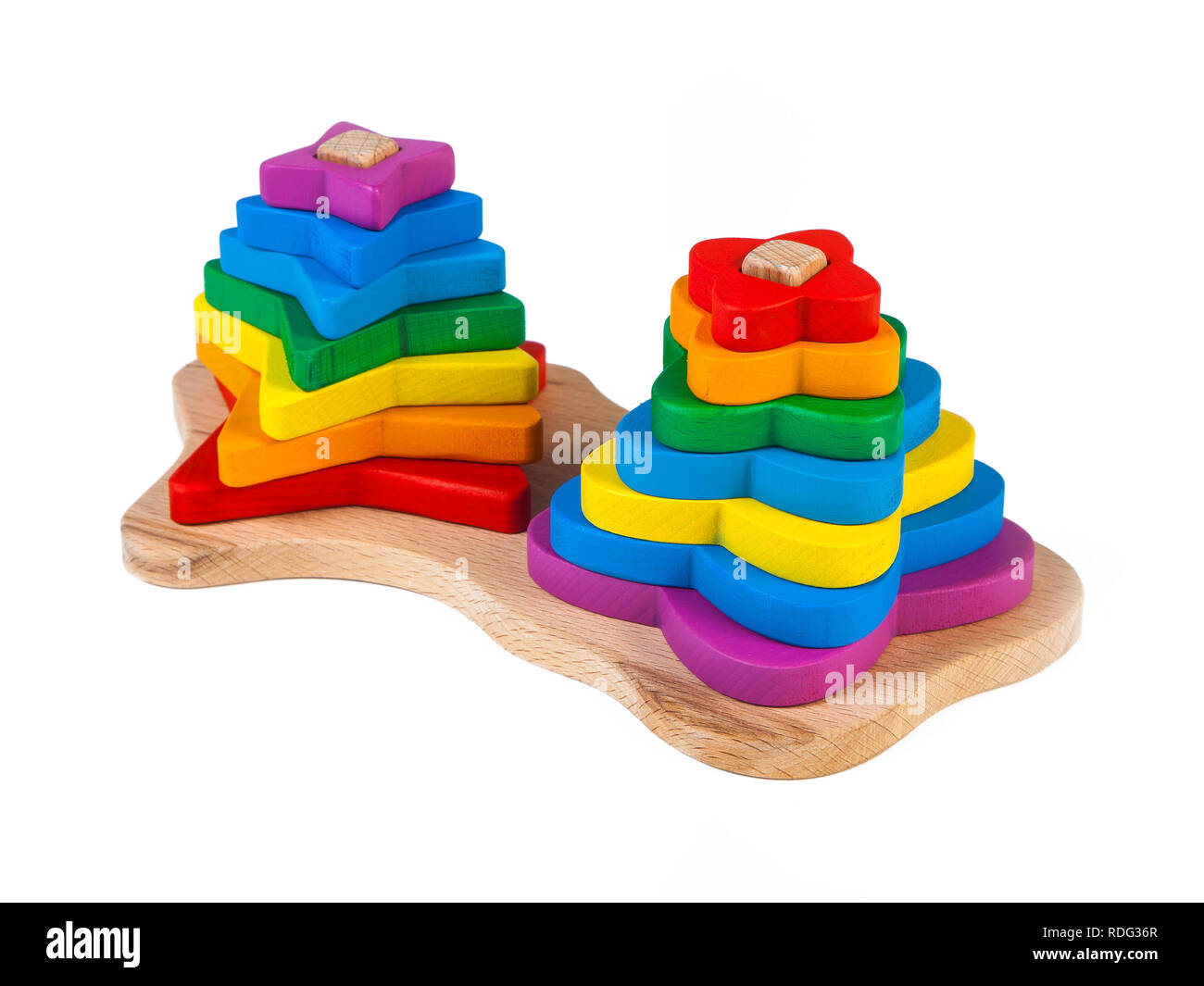 Photo of a wooden toys children's sorter pyramid of colorful parts in ...