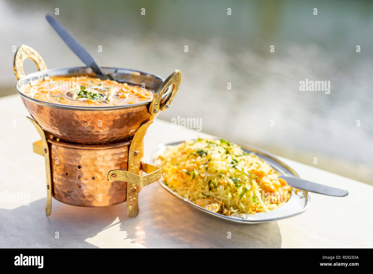 Delicious Indian food - tarka dal and egg rice on the table Stock Photo ...
