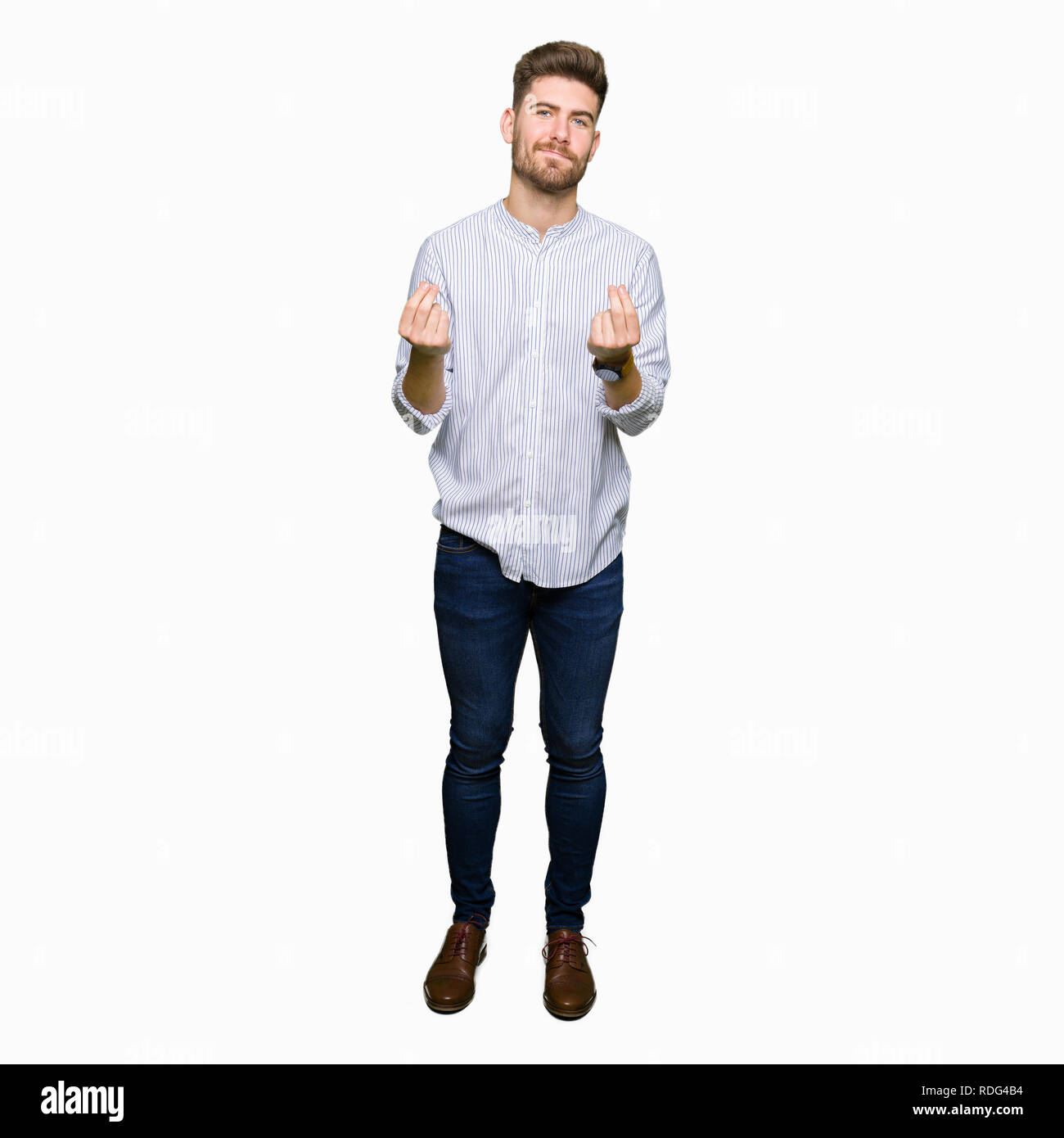 Young handsome man Doing money gesture with hand, asking for salary ...