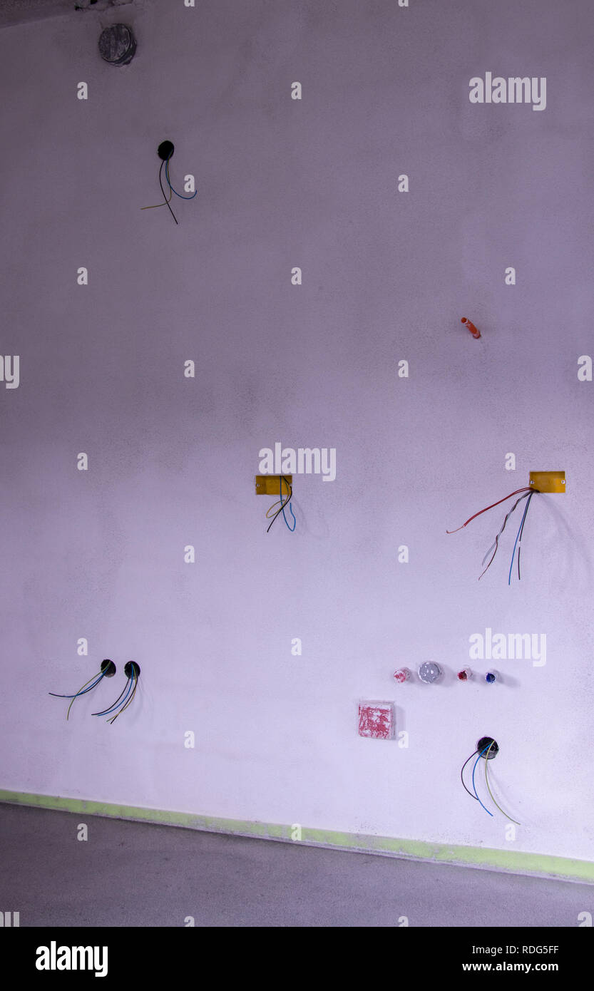 render wall with electric cables Stock Photo - Alamy