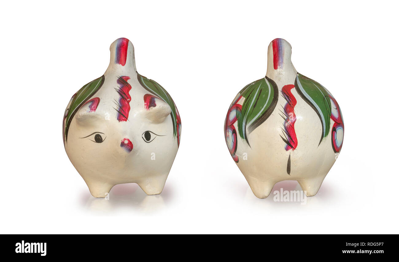 Mexican piggy bank front and back view, isolated on white, savings ...