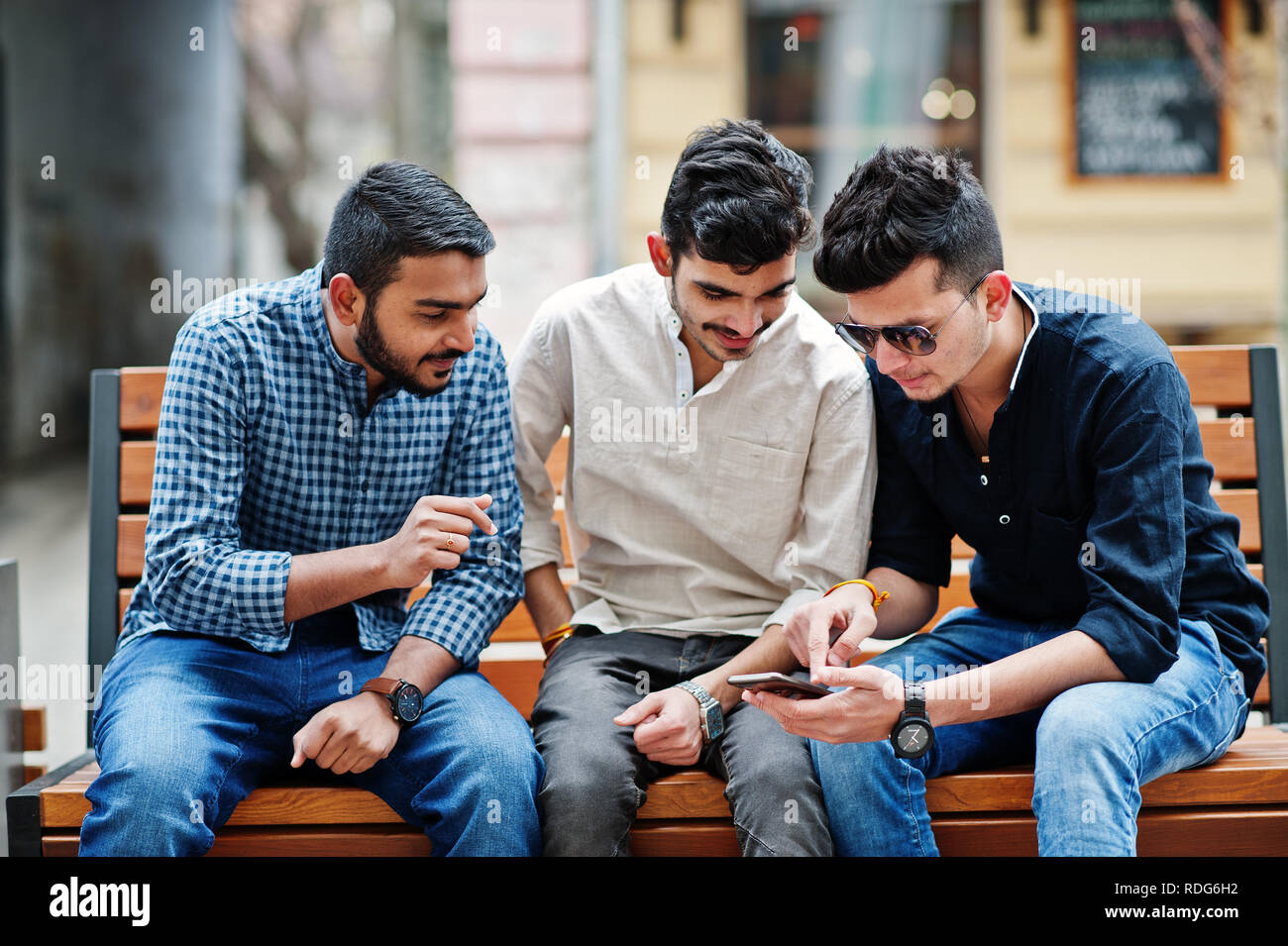 Group of three indian ethnicity friendship togetherness mans ...