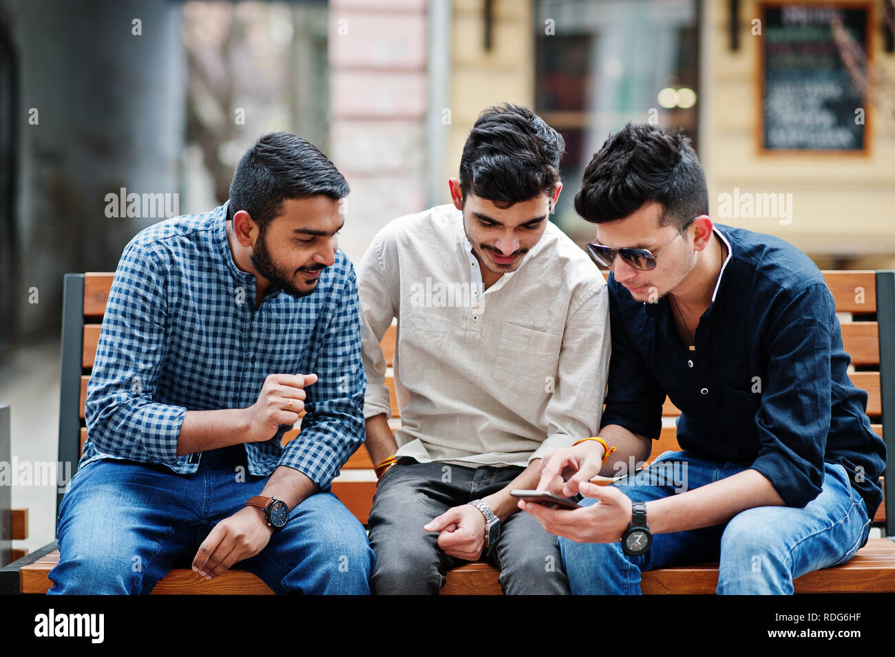 Group of three indian ethnicity friendship togetherness mans ...