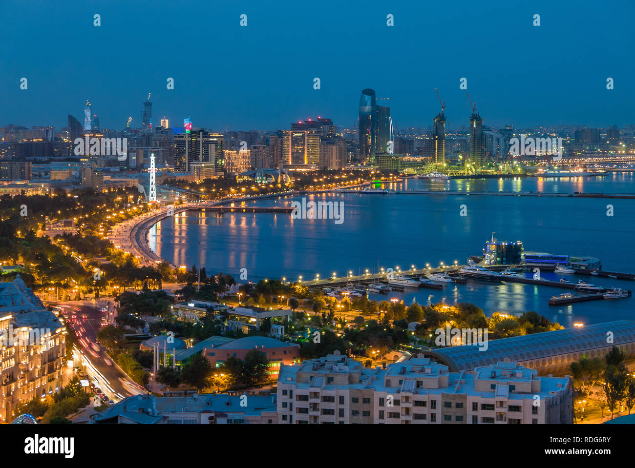 Night view of Baku downtown and bay Stock Photo - Alamy