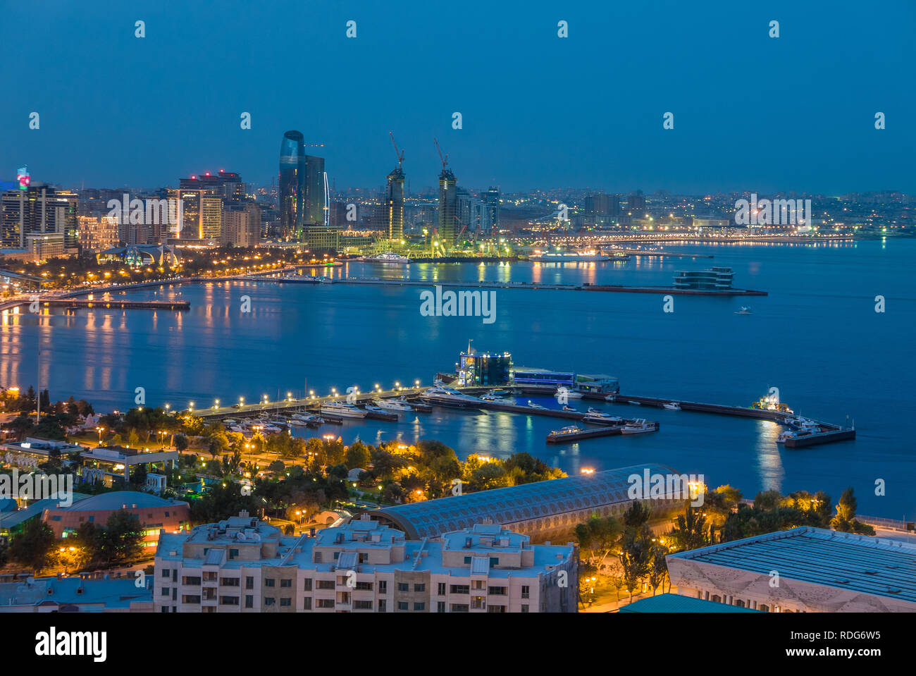 Night view of Baku downtown and bay Stock Photo - Alamy