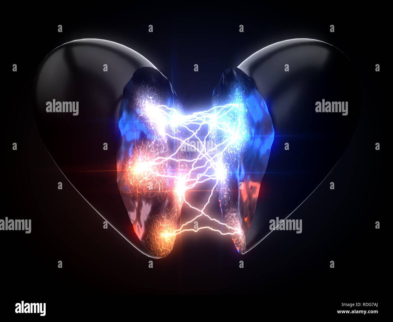 power of love. concept with lightning on heart. 3d illustration Stock ...