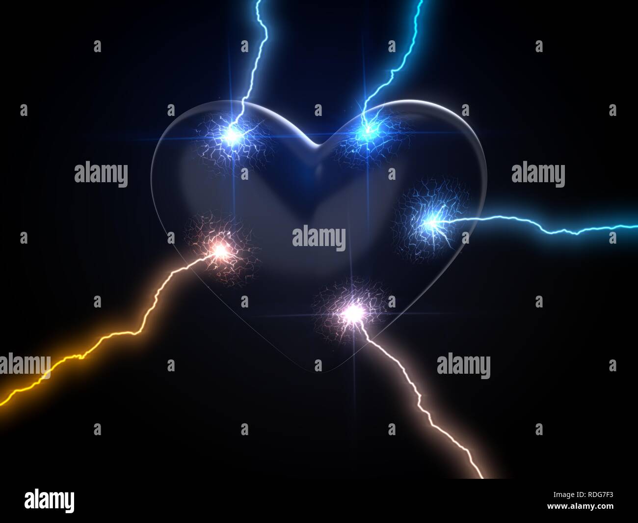 power of love. concept with lightning on heart. 3d illustration Stock ...