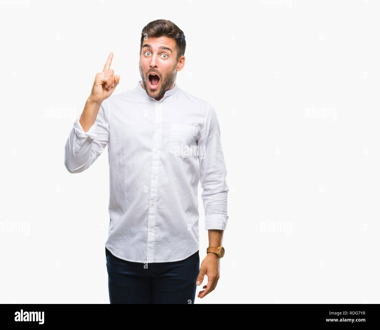 Young handsome man over isolated background pointing finger up with ...