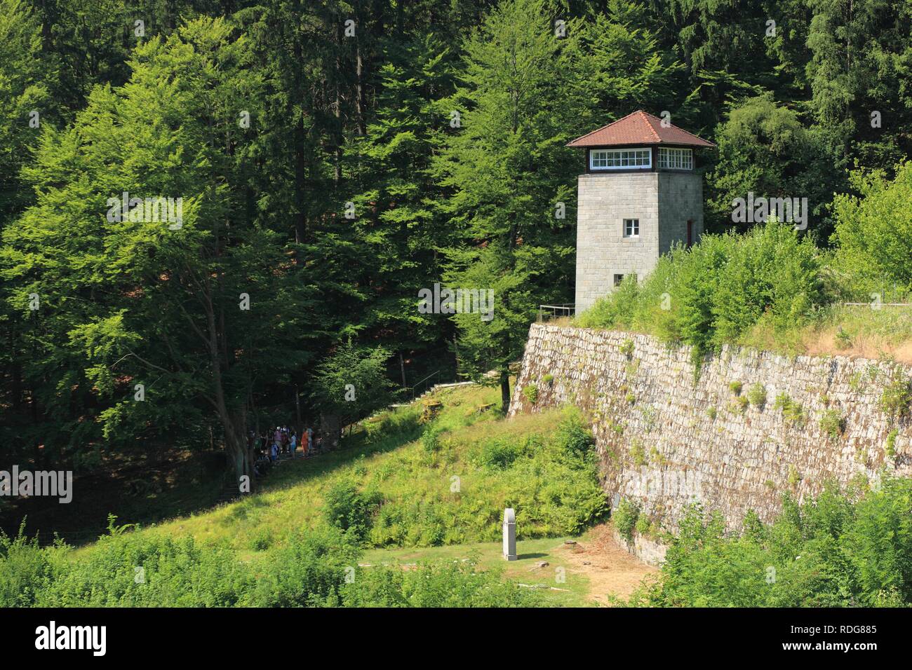 Former guard tower and the Valley of Death in Flossenbuerg ...