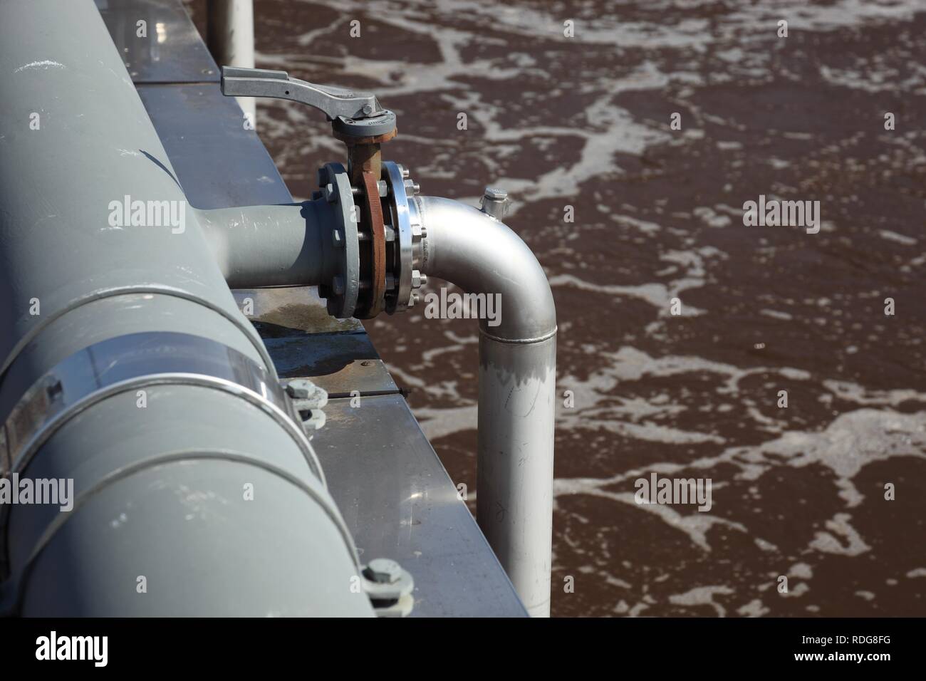 Modern sewage treatment plant, recirculation pipe in a clarifier or ...