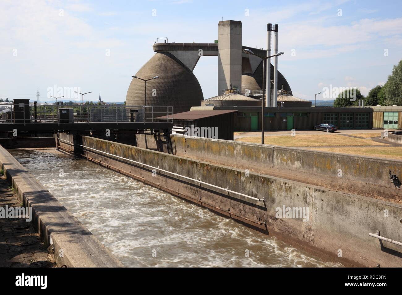 Modern sewage treatment plant, grit and grease trap, digester towers in ...