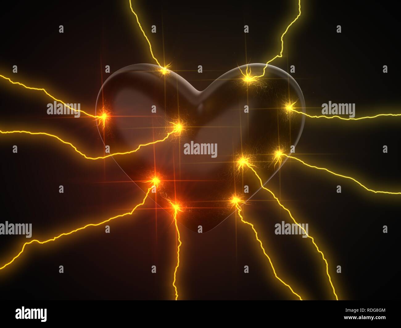 power of love. concept with lightning on heart. 3d illustration Stock ...