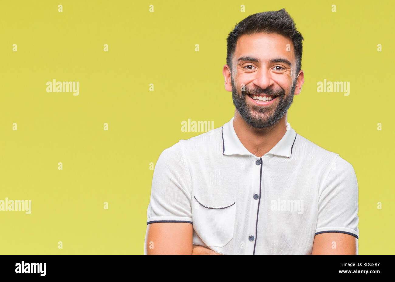 Adult Hispanic Man Over Isolated Background Happy Face Smiling With