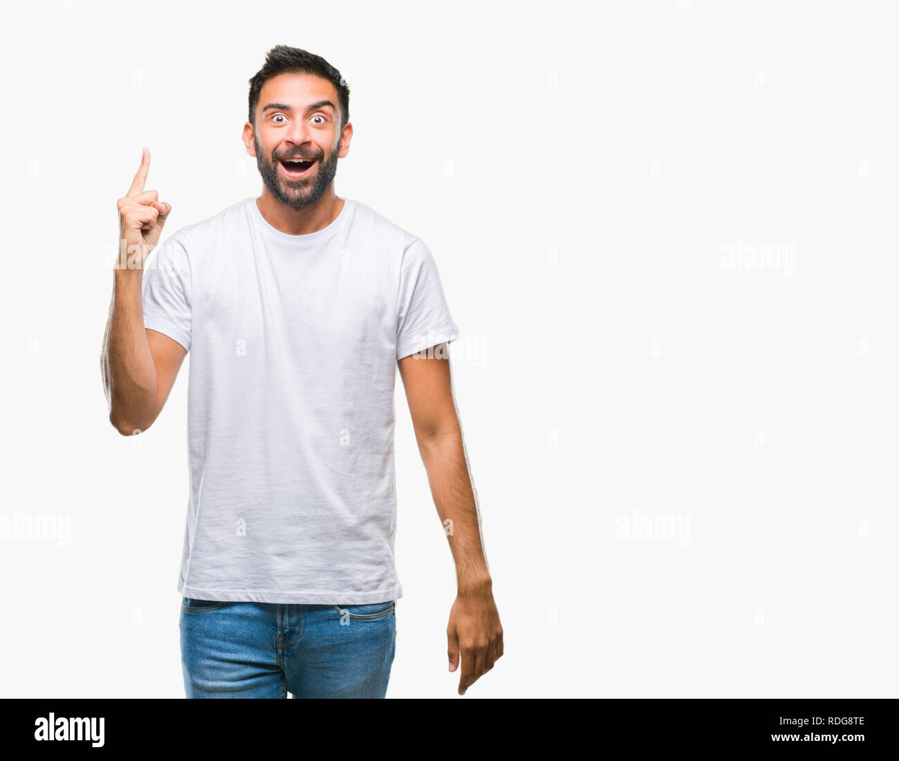 Adult hispanic man over isolated background pointing finger up with ...