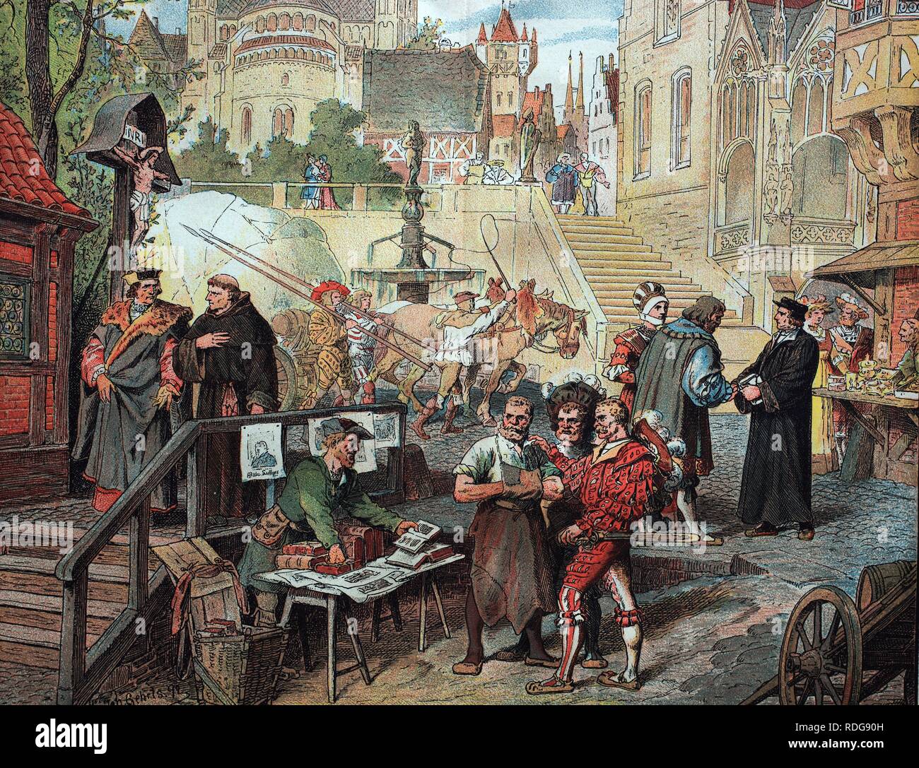 German town in the 16th century, historic lithograph, ca 1880 Stock ...