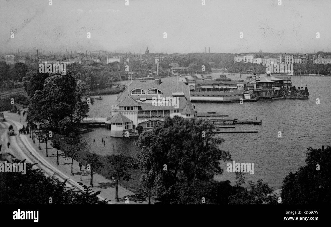 View of the Outer Alster lake, Hamburg, historical photo from around ...