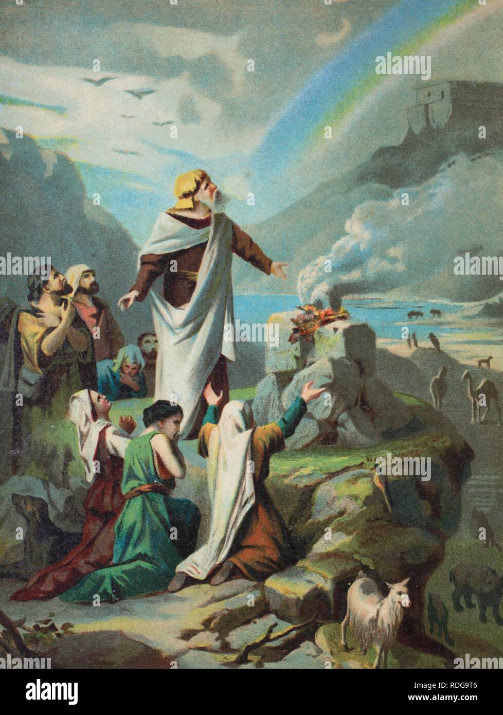 Noah's sacrifice, chromolithograph from a home bible, 1870 Stock Photo ...