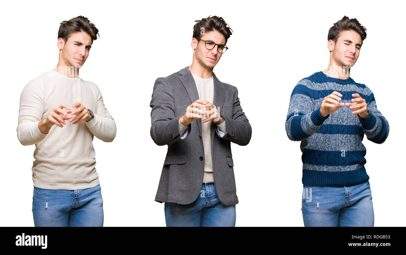 Collage of young handsome business man over isolated background ...