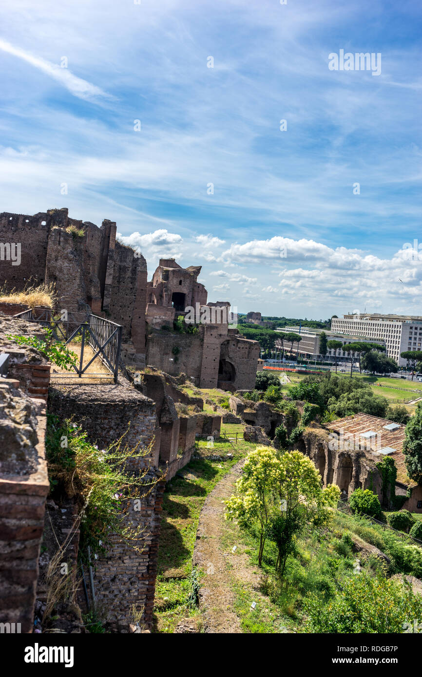 The ancient ruins of Circus Maximus in the valley between the Aventine ...