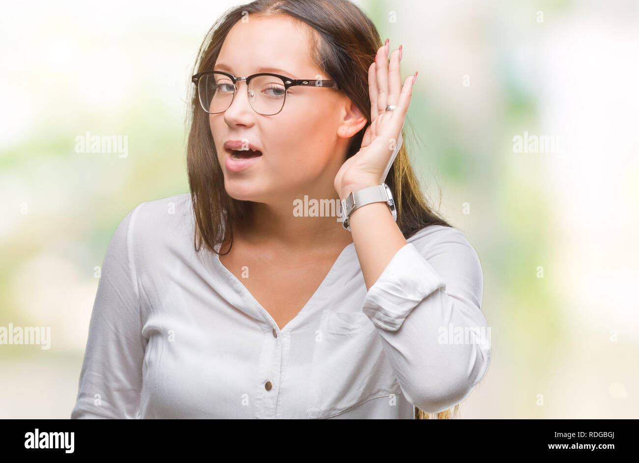 Young caucasian beautiful business woman wearing glasses over isolated ...