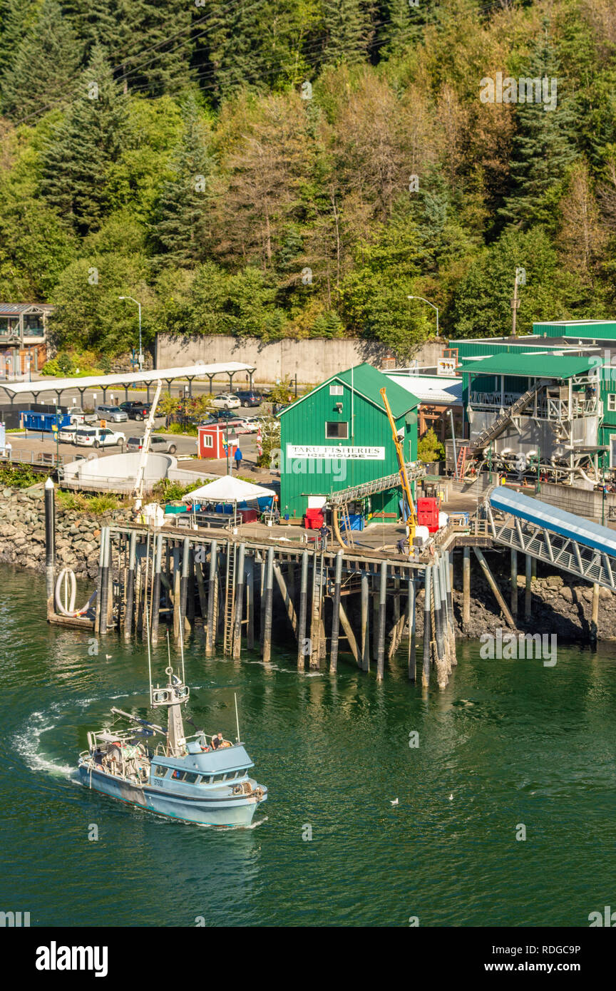 September 14, 2018 - Juneau, Alaska: Blue painted Alaskan commercial ...