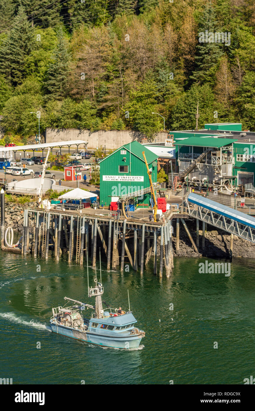 September 14, 2018 - Juneau, Alaska: Blue painted Alaskan commercial ...