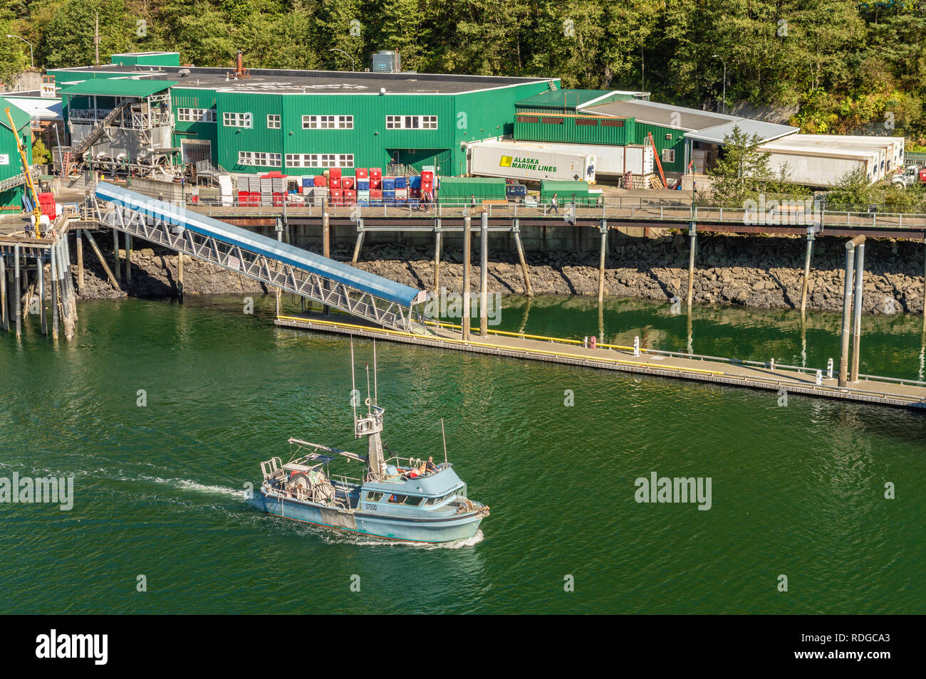 September 14, 2018 - Juneau, Alaska: Blue painted Alaskan commercial ...