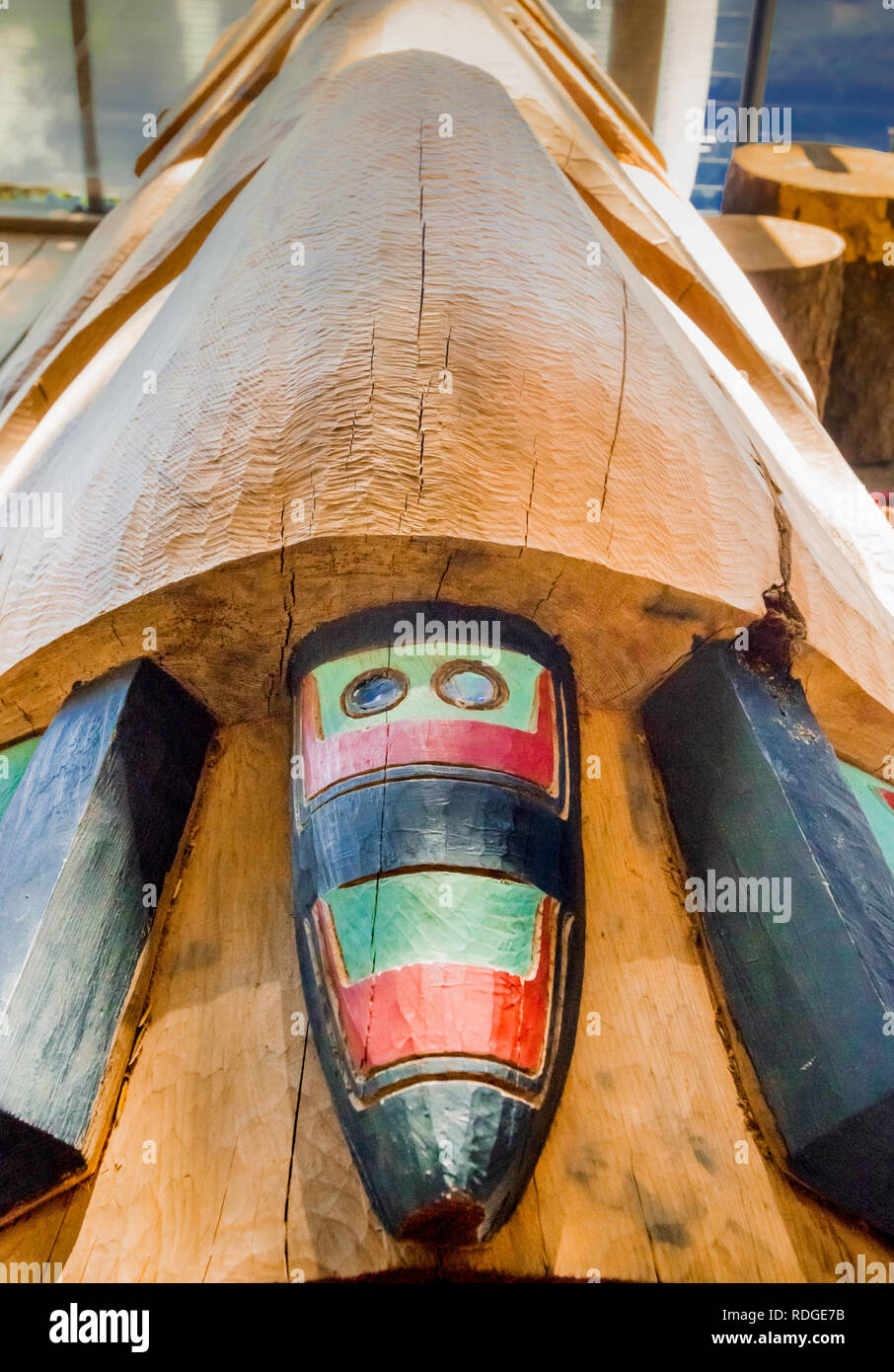 Juneau, Alaska: Face detail of beautiful traditional cedar carving by ...