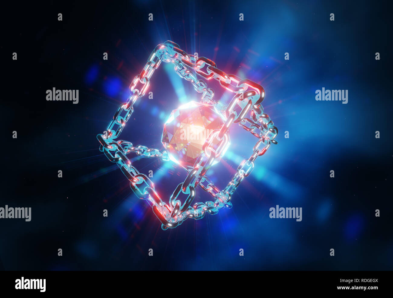 Rotating blockchain technology behind Bitcoin. Data transfer, atom of ...