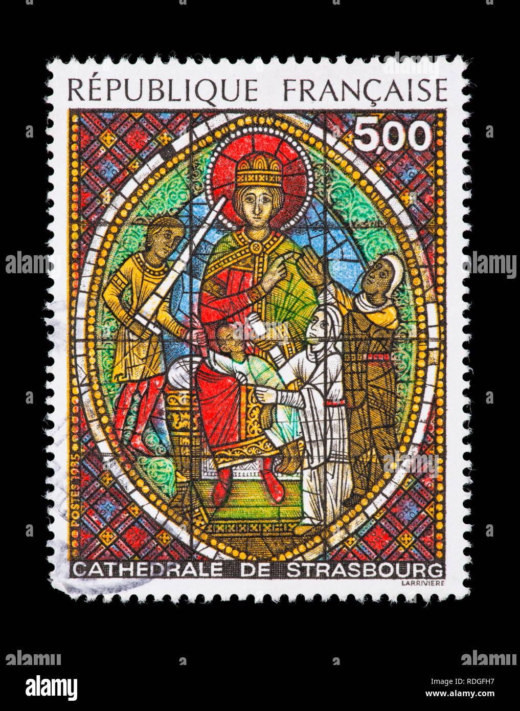 Postage stamp from France depicting a stained glass window from ...