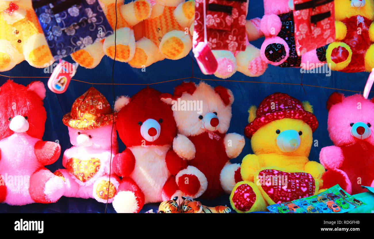 Teddy bear sitting in a row for children and girls for gift love Stock ...