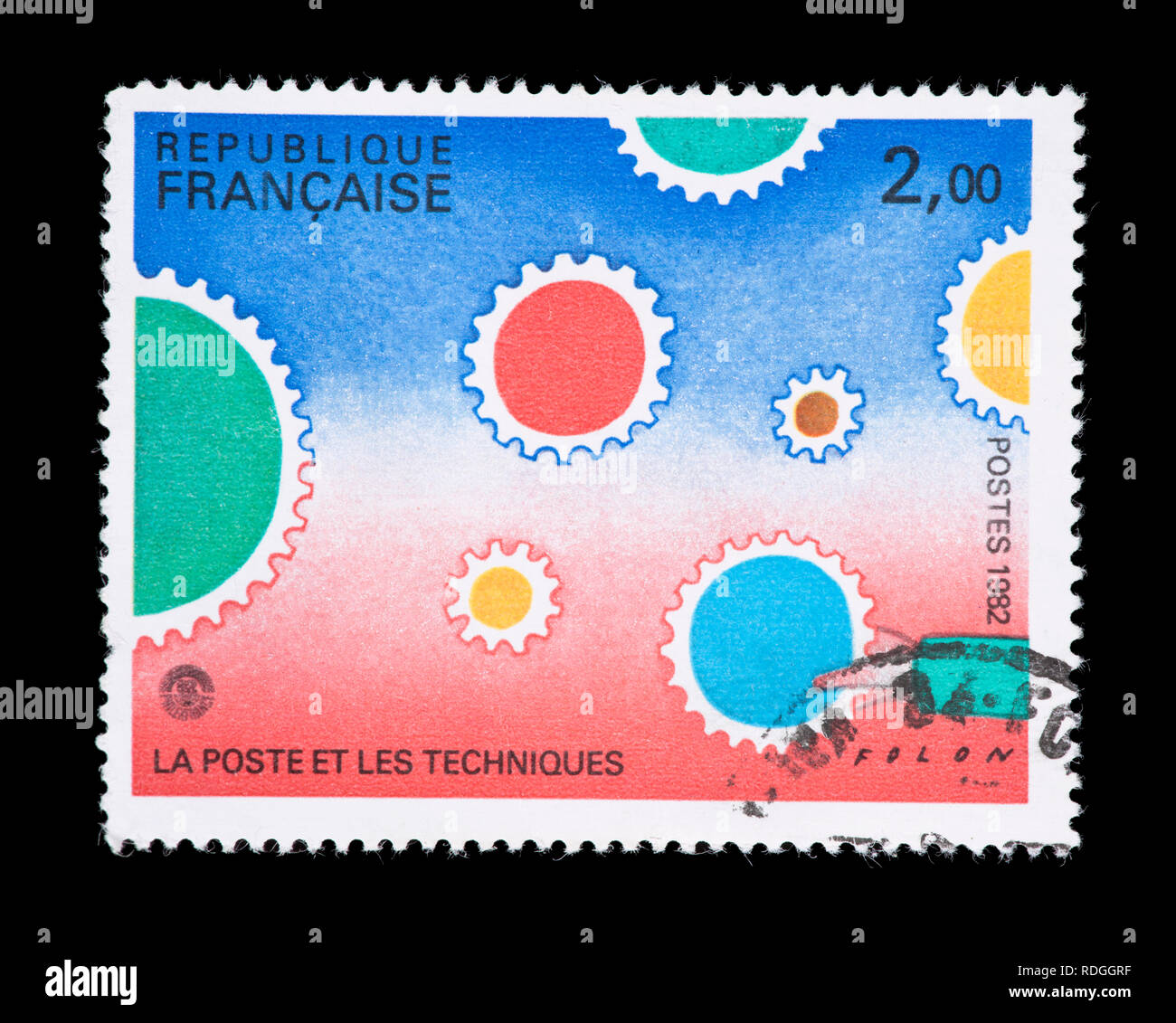Postage stamp from France depicting posts and technology, issued for ...