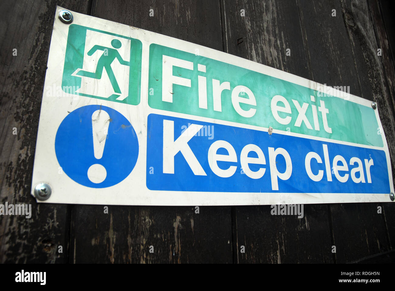 Fire Exit and Keep Clear Sign, Portsmouth, UK Stock Photo - Alamy