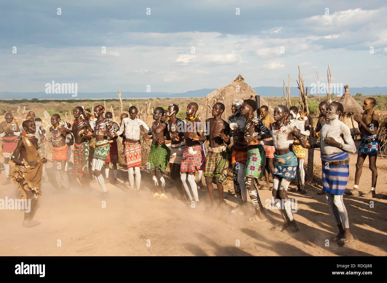 Karo people with body paintings participating in a tribal dance ...
