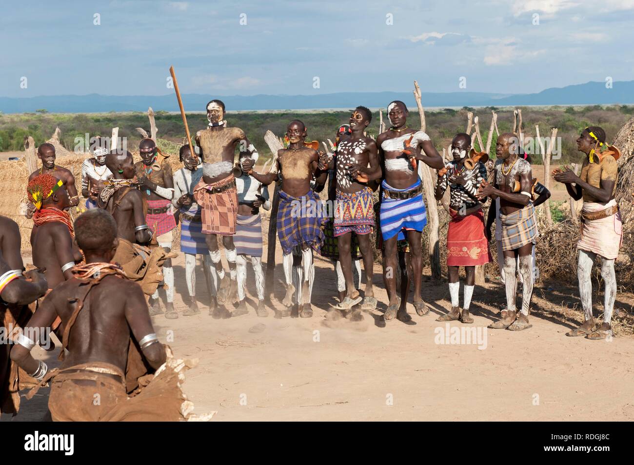 Karo people with body paintings participating in a tribal dance ...