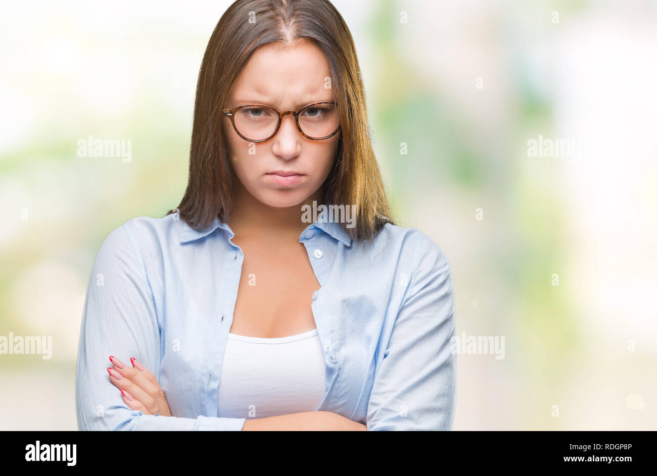 Young caucasian beautiful business woman wearing glasses over isolated ...