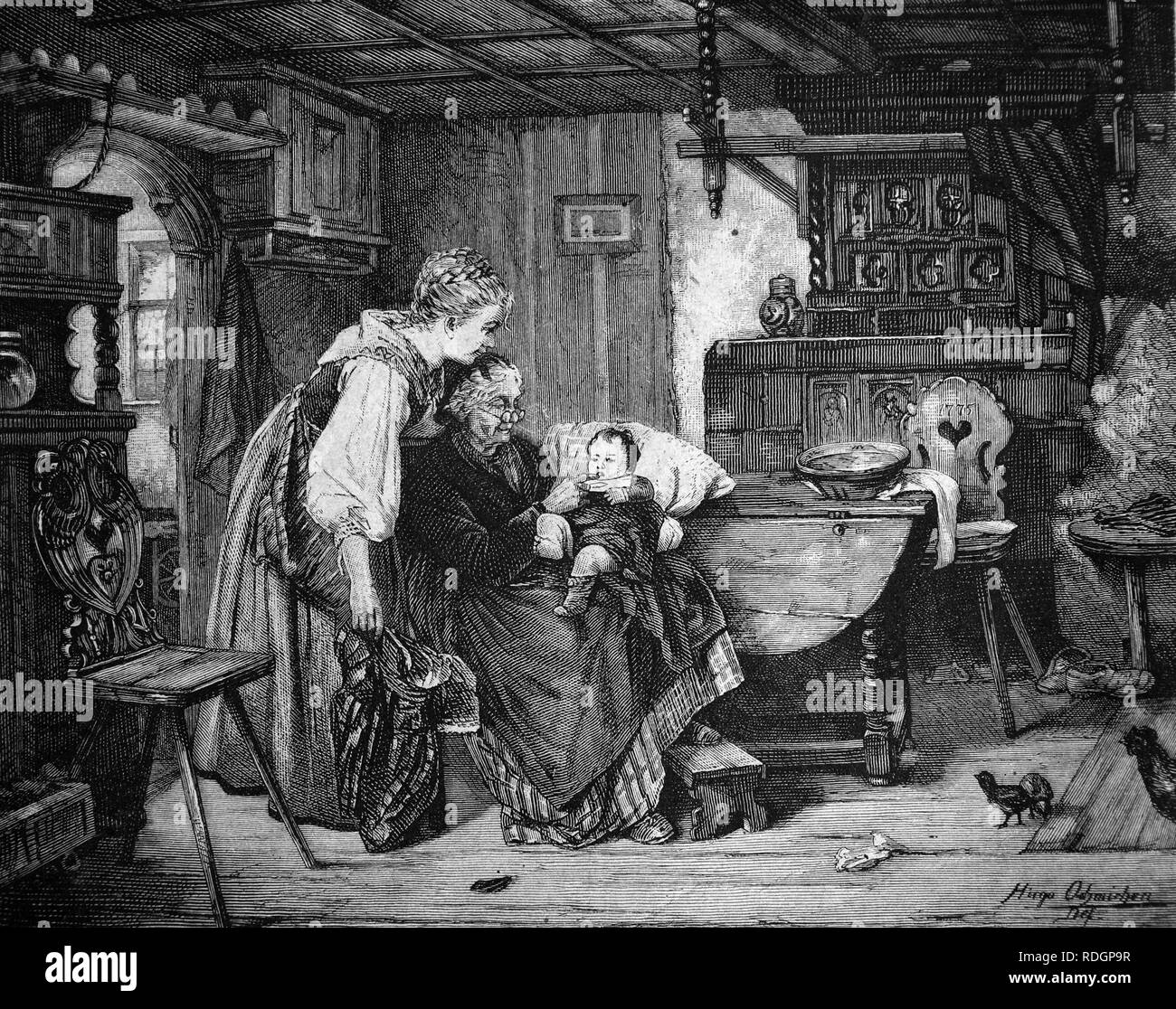 The first tooth, historic illustration, 1877 Stock Photo - Alamy