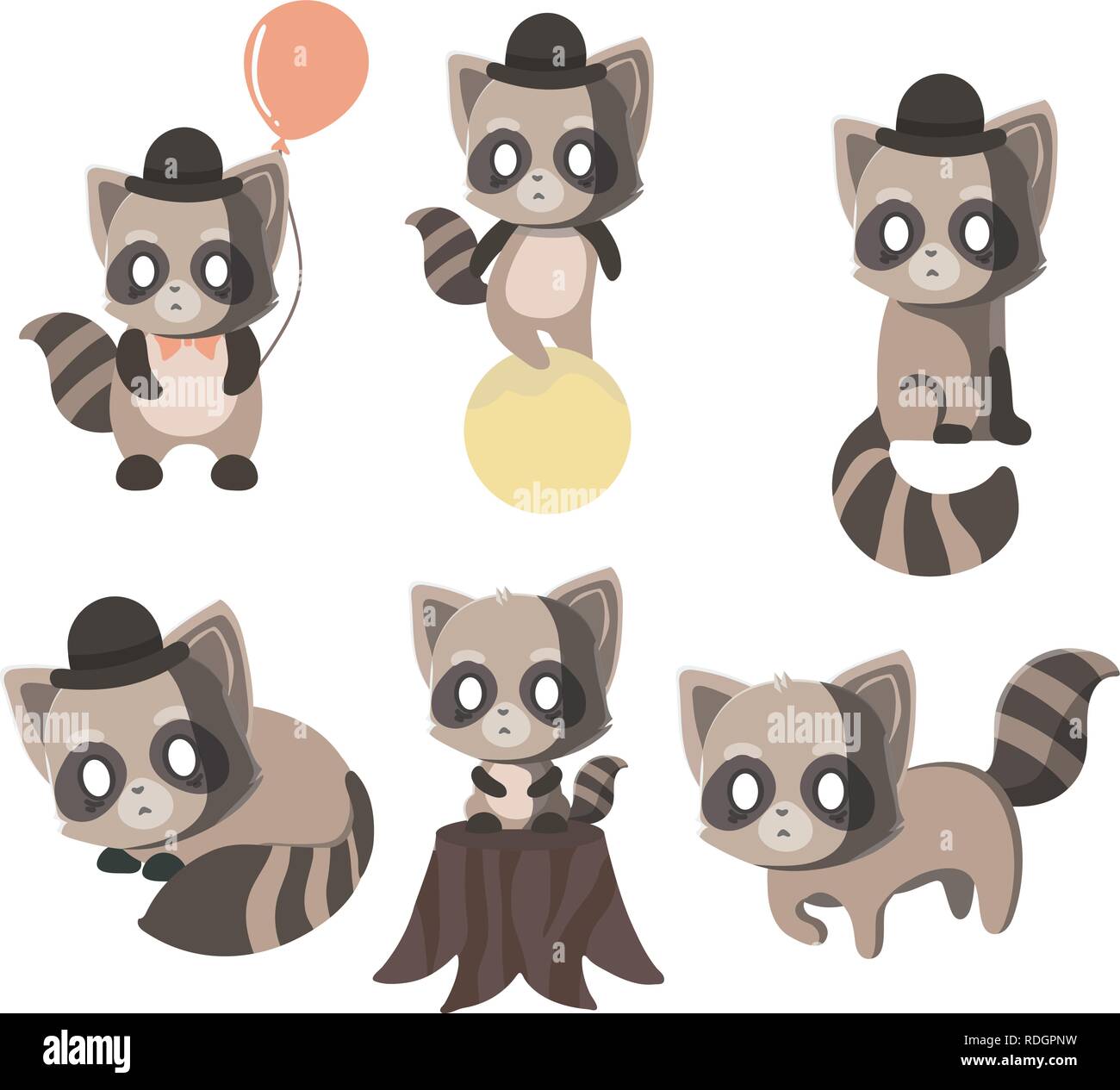 Collection isolated funny raccoon Stock Vector Image & Art - Alamy