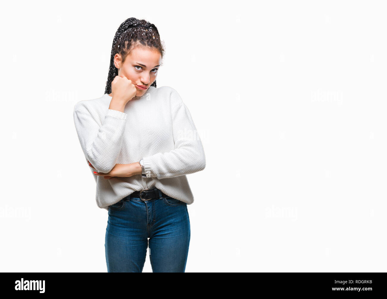 Young braided hair african american girl wearing winter sweater over ...