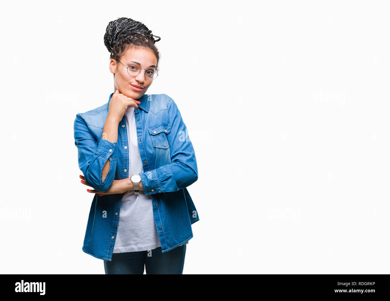 Young braided hair african american girl wearing glasses over isolated ...