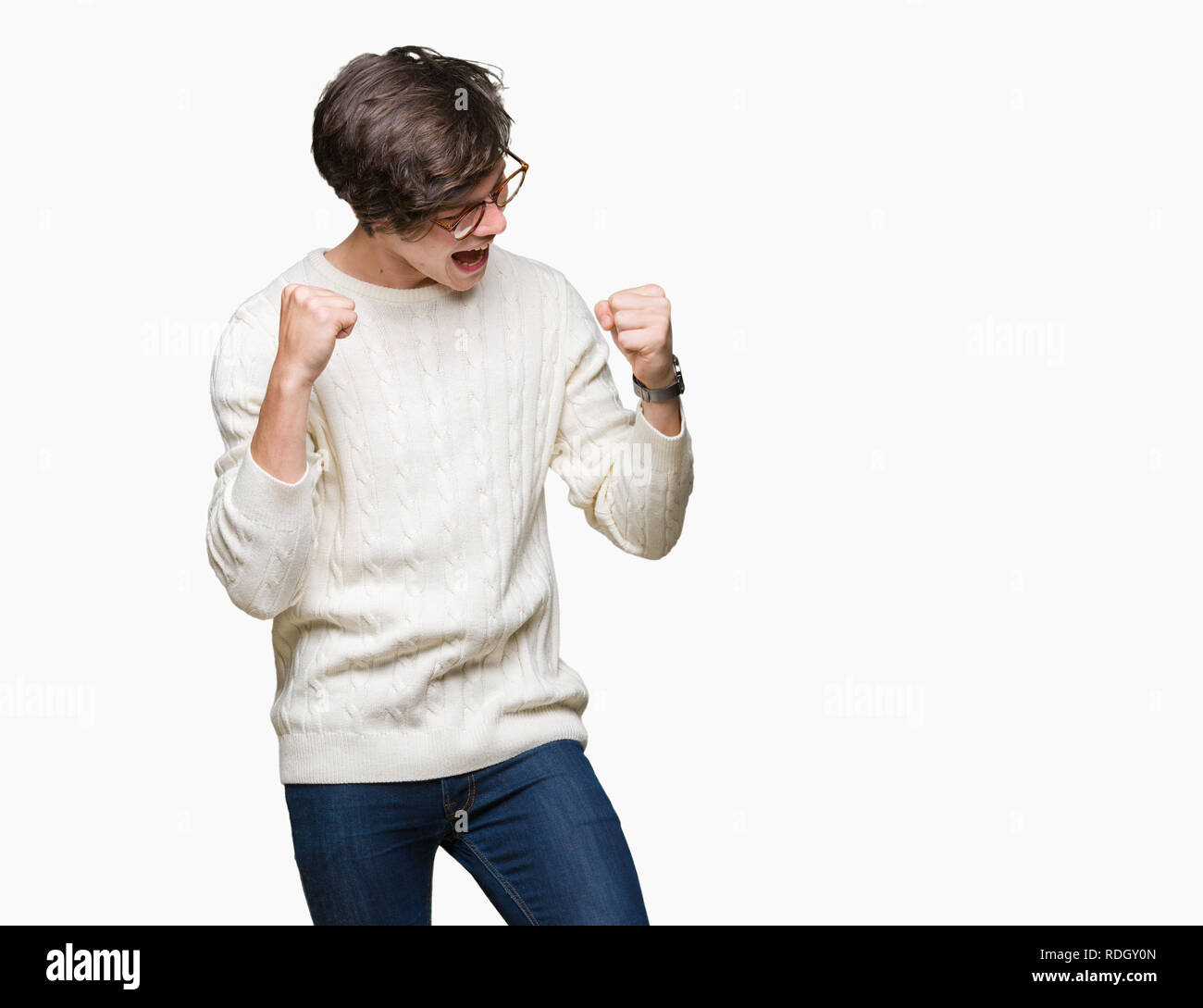 Young handsome man wearing glasses over isolated background very happy ...